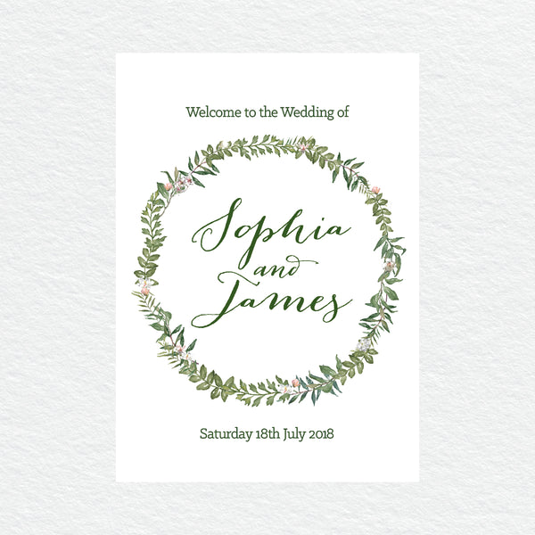 Botanical Wreath Welcome Sign